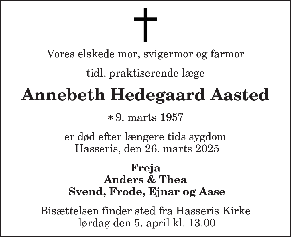 Dødsannonce for Annebeth Hedegaard Aasted | Nordjyske.dk