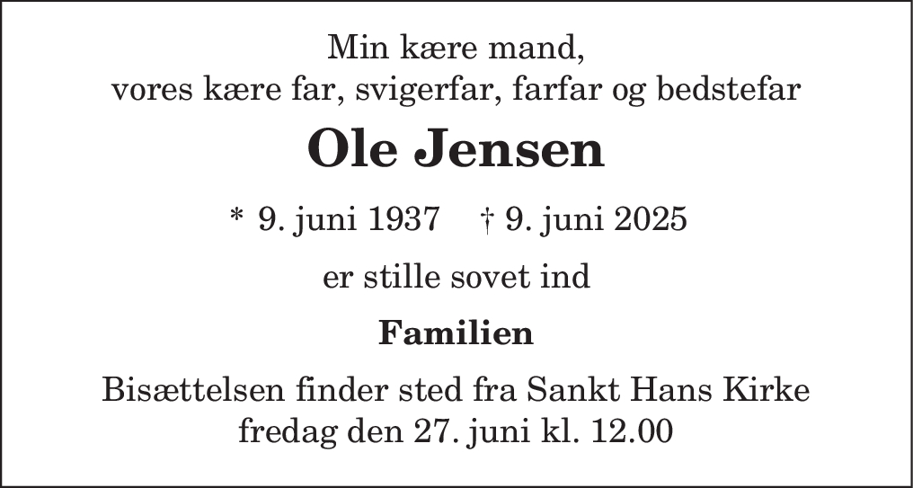 Dødsannonce for Ole Jensen | Nordjyske.dk