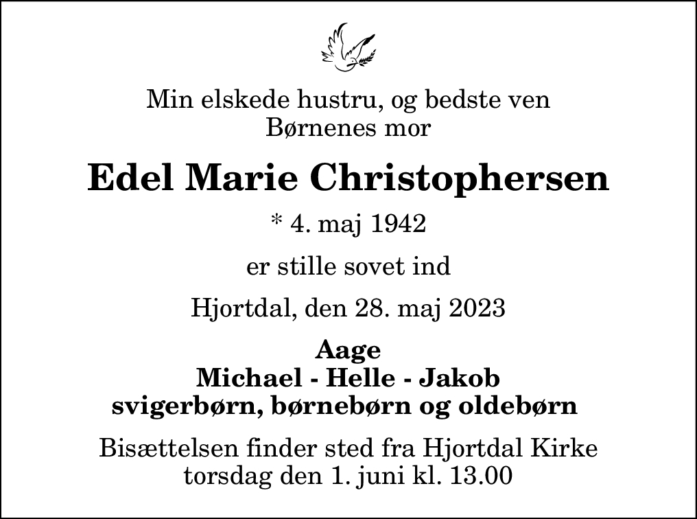 Dødsannonce for Edel Marie Christophersen | Nordjyske.dk