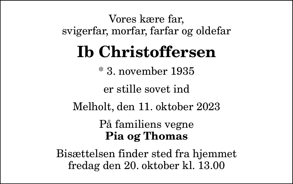 Dødsannonce for Ib Viggo Christoffersen | Nordjyske.dk