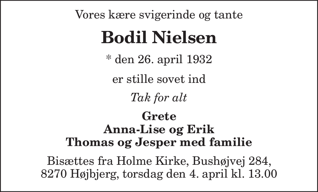 Dødsannonce for Bodil Nielsen | Nordjyske.dk