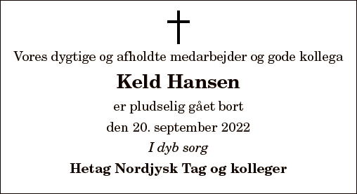 Dødsannonce for Keld Hansen | Nordjyske.dk
