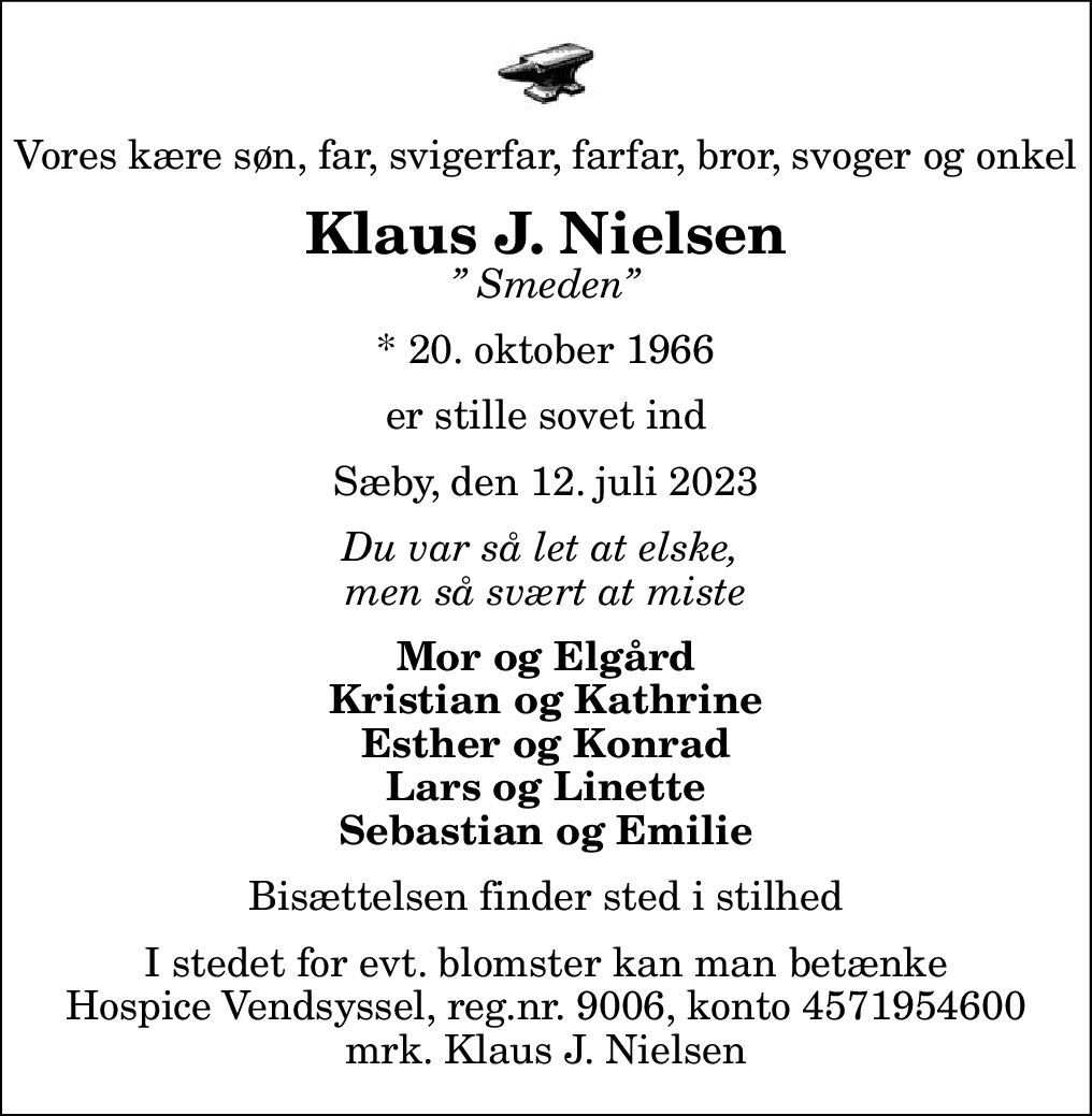 Dødsannonce for Klaus J. Nielsen | Nordjyske.dk