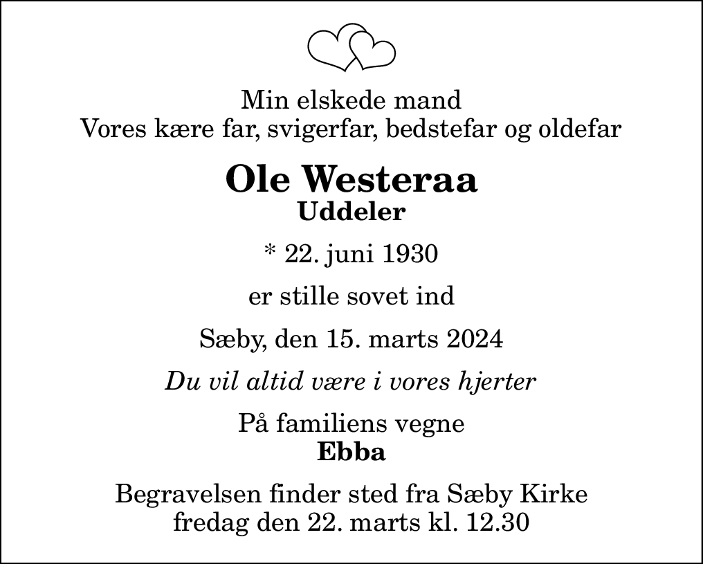 Dødsannonce for Ole Westeraa | Nordjyske.dk