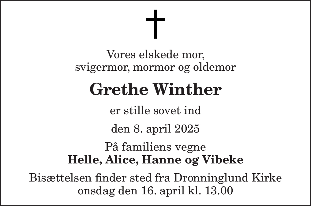 Dødsannonce for Grethe Winther | Nordjyske.dk