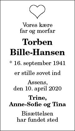 Dødsannonce for Torben Bille-Hansen | Nordjyske.dk