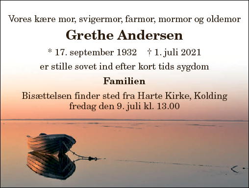 Dødsannonce for Grethe Andersen | Nordjyske.dk