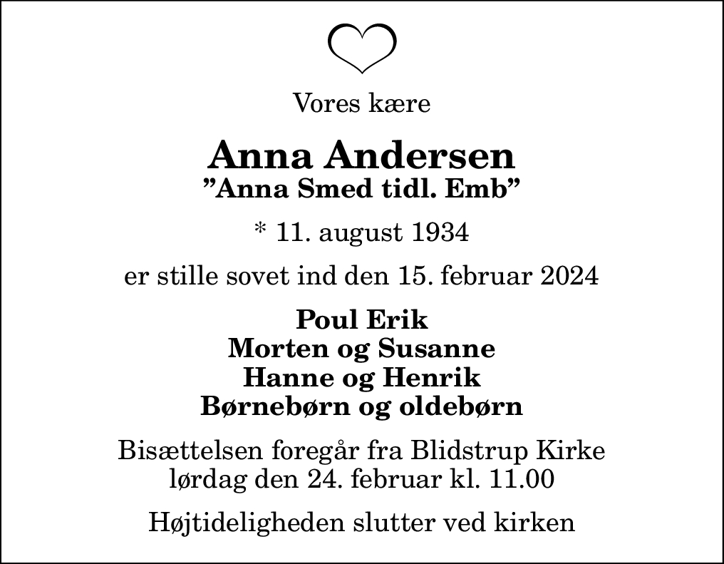 Dødsannonce for Anna Andersen | Nordjyske.dk