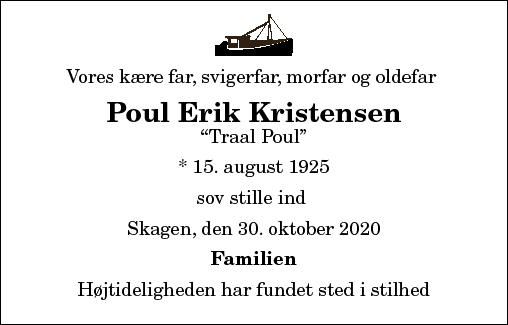 Dødsannonce for Poul Erik Kristensen | Nordjyske.dk