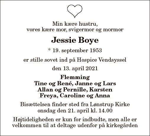 Dødsannonce for Jessie Boye | Nordjyske.dk