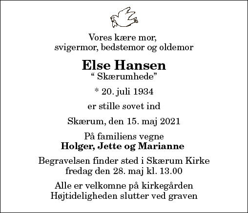 Dødsannonce for Else Hansen | Nordjyske.dk