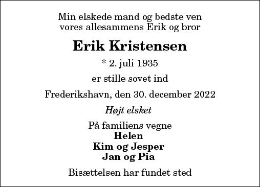 Dødsannonce for Erik Kristensen | Nordjyske.dk