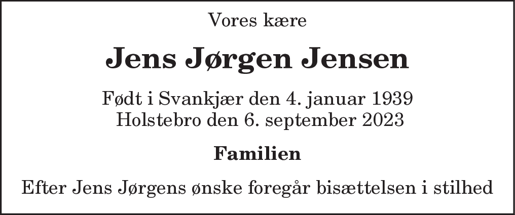Dødsannonce for Jens Jørgen Jensen | Nordjyske.dk