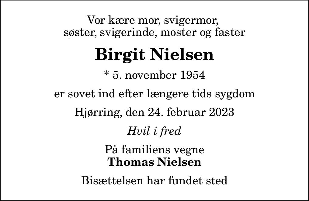 Dødsannonce for Birgit Nielsen | Nordjyske.dk
