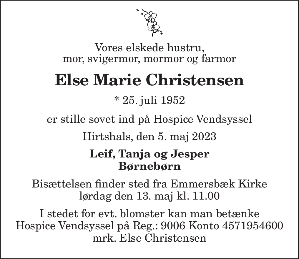 Dødsannonce for Else Marie Christensen | Nordjyske.dk