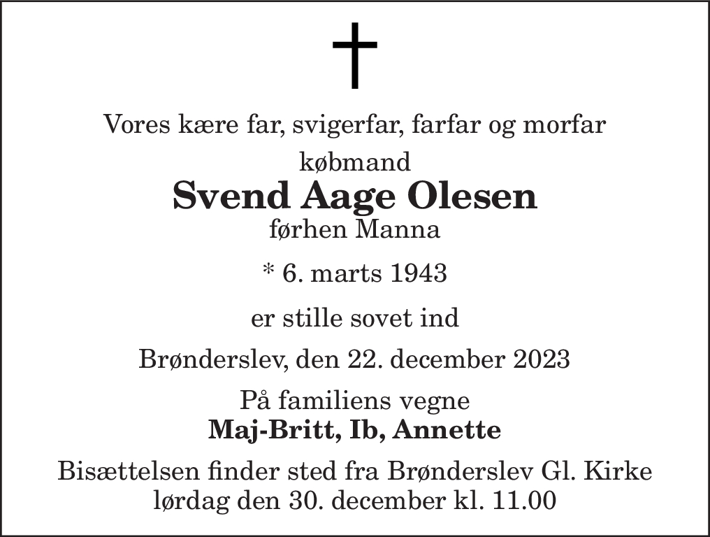 Dødsannonce for Svend Aage Olesen | Nordjyske.dk