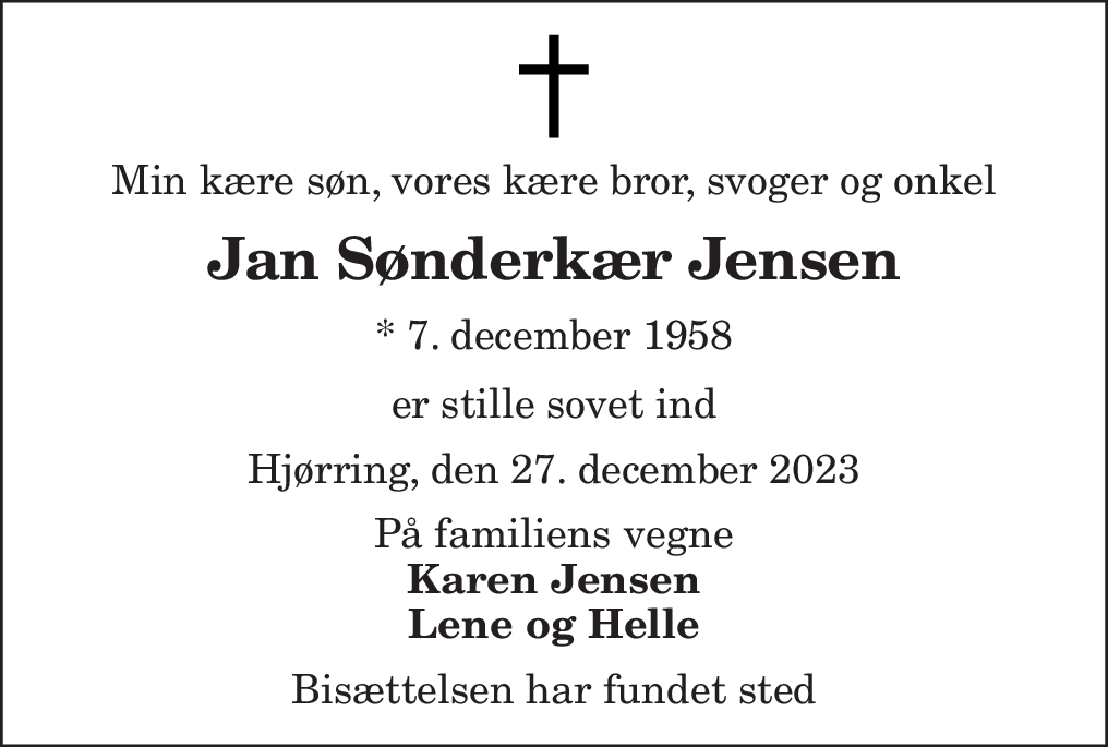Dødsannonce for Jan Sønderkær Jensen | Nordjyske.dk
