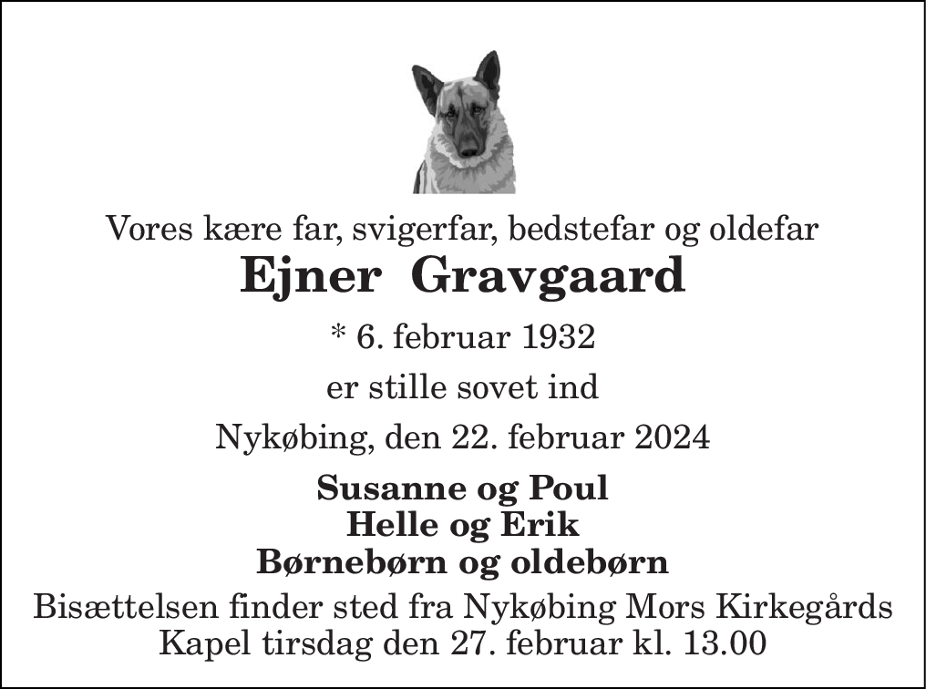 Dødsannonce for Ejner Madsen Gravgaard | Nordjyske.dk