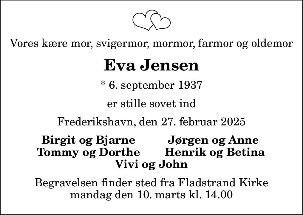 Dødsannonce for Eva Jensen | Nordjyske.dk