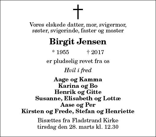 Dødsannonce for Birgit Jensen | Nordjyske.dk