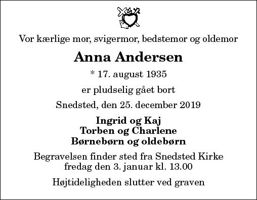 Dødsannonce for Anna Andersen | Nordjyske.dk