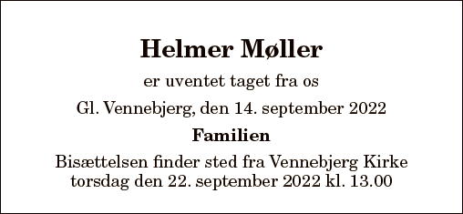 Dødsannonce for Helmer Møller | Nordjyske.dk