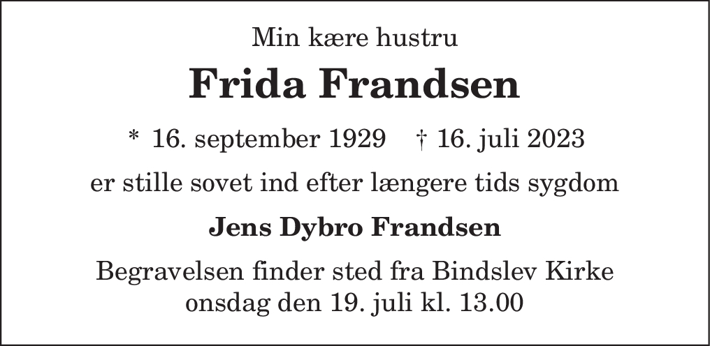 Dødsannonce for Frida Frandsen | Nordjyske.dk
