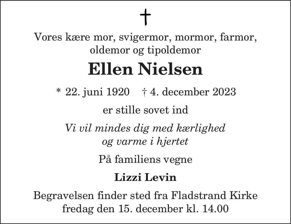 Dødsannonce for Ellen Nielsen | Nordjyske.dk