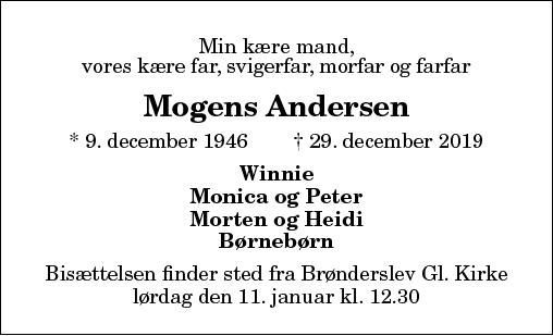 Dødsannonce for Mogens Andersen | Nordjyske.dk
