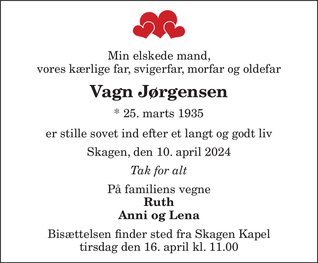 Dødsannonce for Vagn Jørgensen | Nordjyske.dk