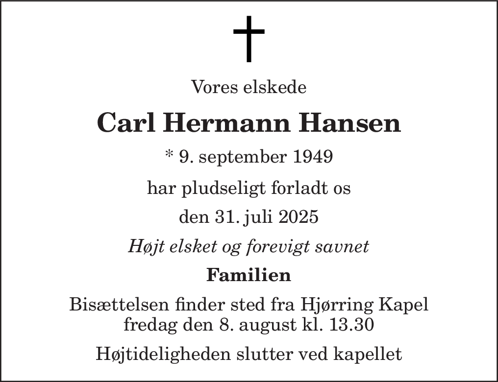 Dødsannonce for Dødsannonce, Carl Hermann Hansen | Nordjyske.dk