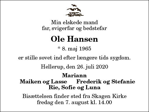 Dødsannonce for Ole Hansen | Nordjyske.dk
