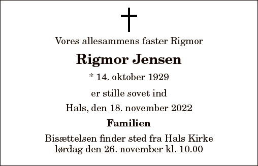 Dødsannonce for Rigmor Jensen | Nordjyske.dk
