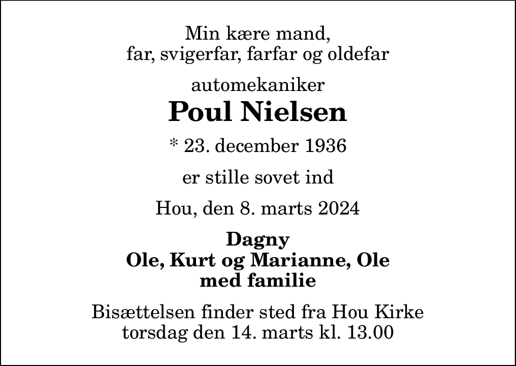 Dødsannonce for Poul Nielsen | Nordjyske.dk