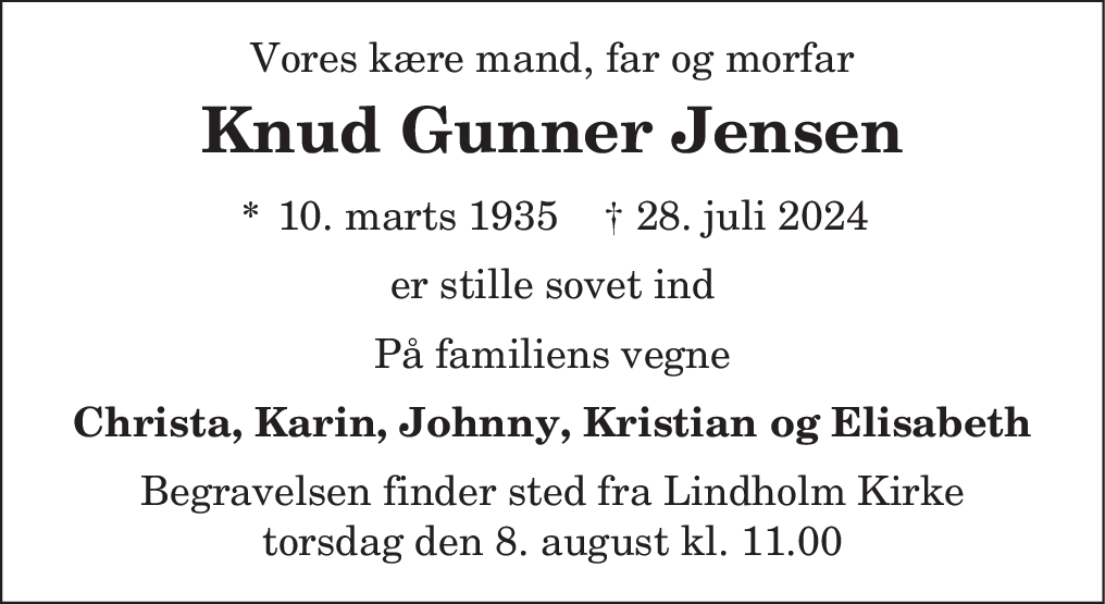 Dødsannonce for Knud Gunner Jensen | Nordjyske.dk