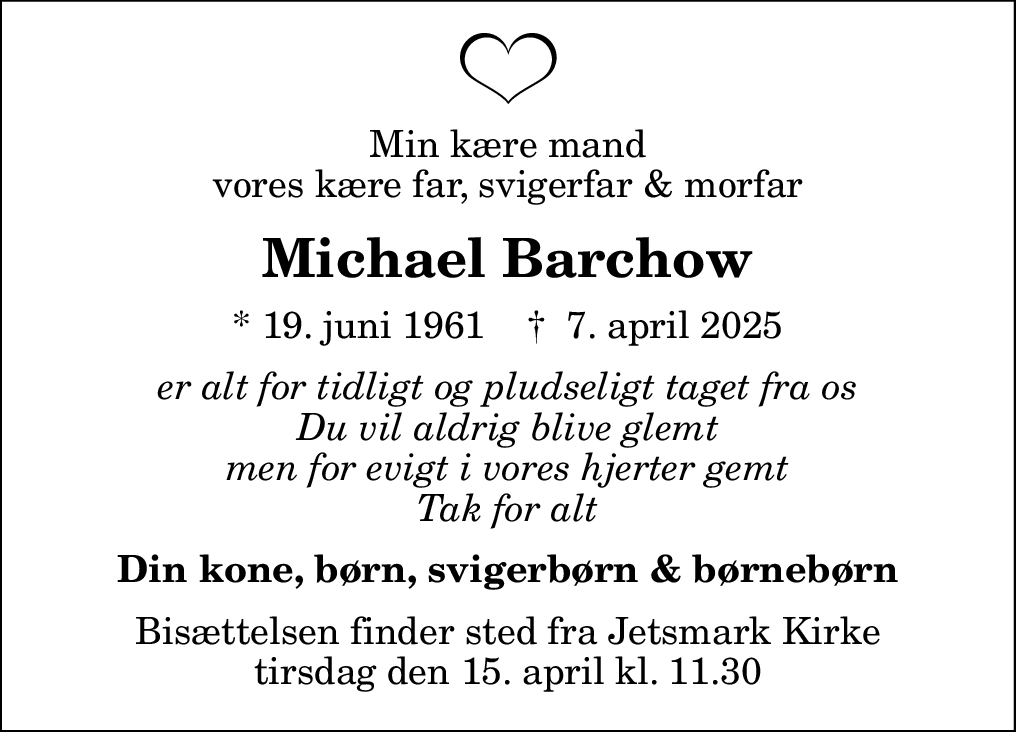 Dødsannonce for Michael Barchow | Nordjyske.dk