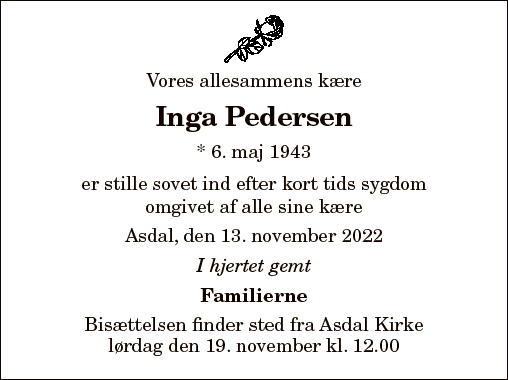 Dødsannonce for Inga Pedersen | Nordjyske.dk