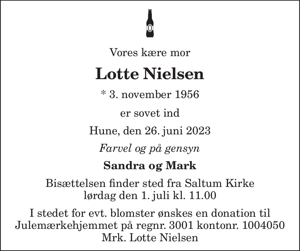 Dødsannonce for Lotte Nielsen | Nordjyske.dk