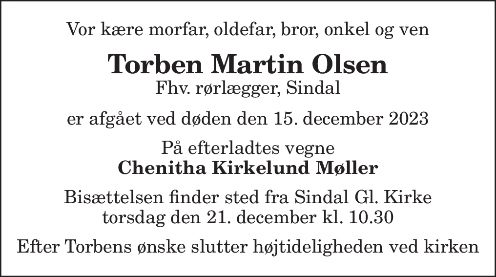 Dødsannonce for Torben Martin Olsen | Nordjyske.dk