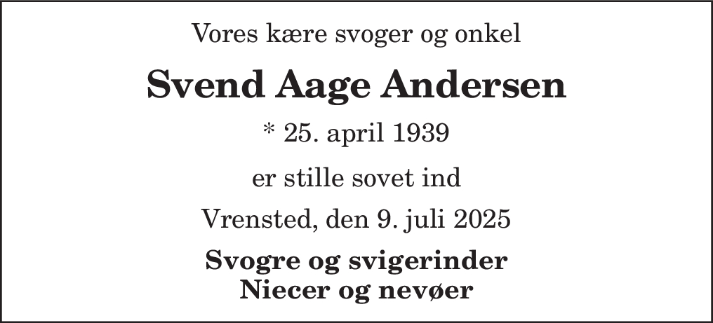Dødsannonce for Svend Aage Andersen | Nordjyske.dk