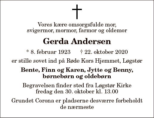 Dødsannonce for Gerda Andersen | Nordjyske.dk