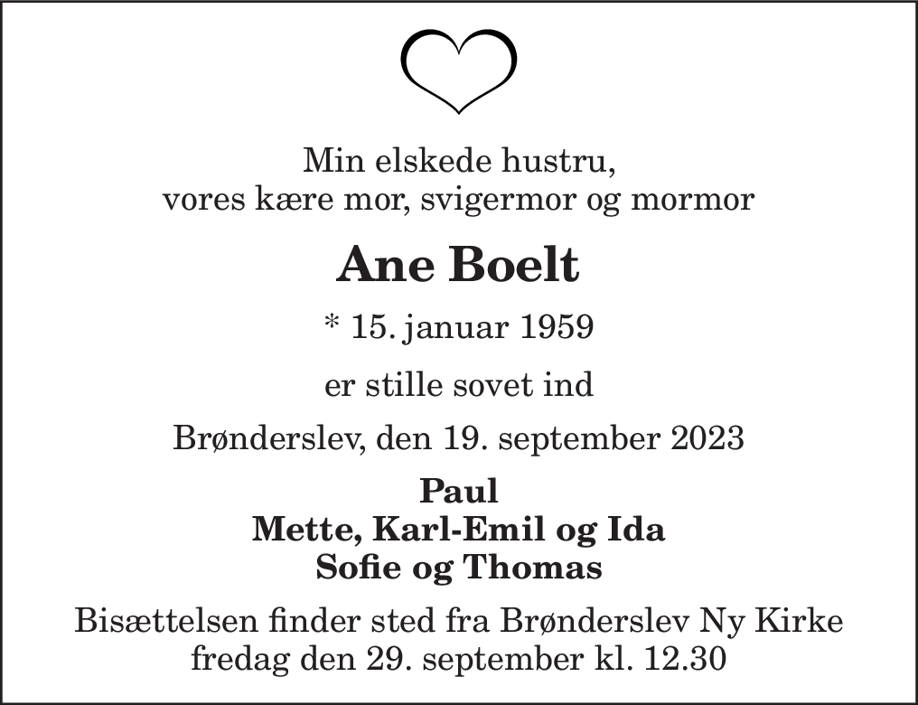 Dødsannonce for Ane Boelt | Nordjyske.dk