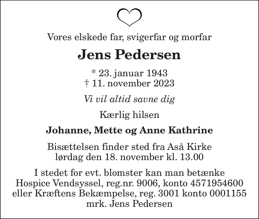 Dødsannonce for Jens Pedersen | Nordjyske.dk