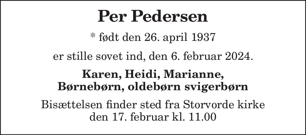 Dødsannonce for Per Pedersen | Nordjyske.dk