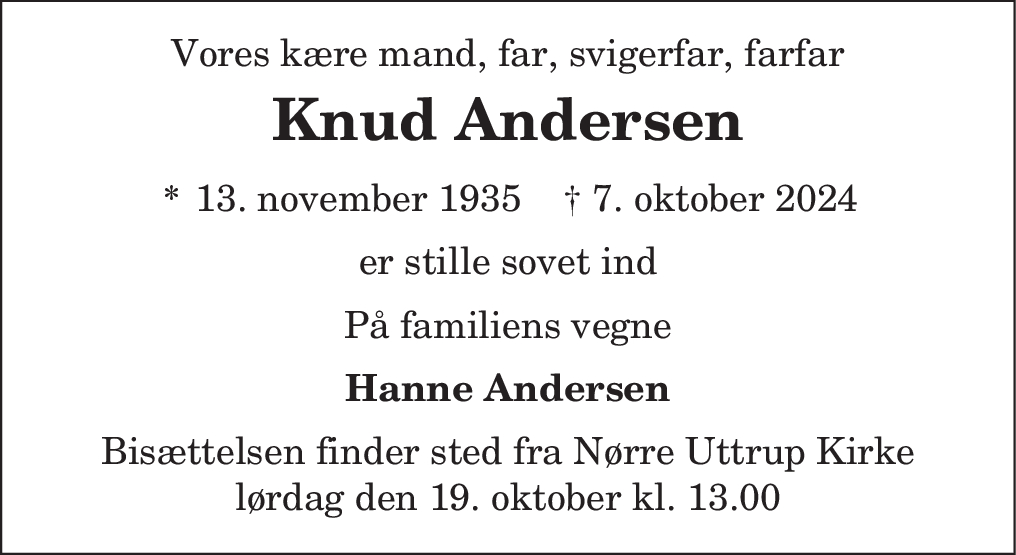 Dødsannonce for Knud Andersen | Nordjyske.dk
