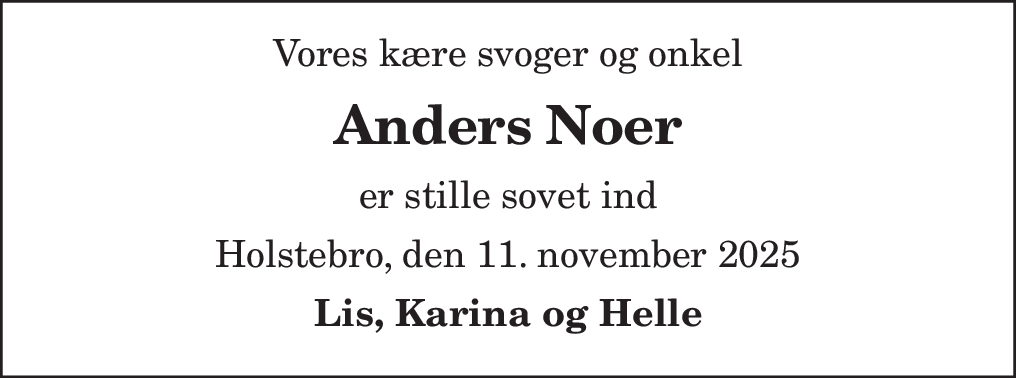 Dødsannonce for Anders Noer | Nordjyske.dk