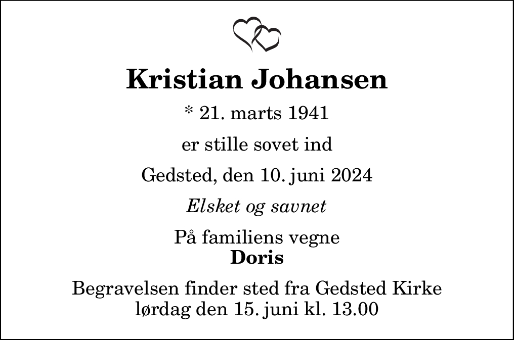 Dødsannonce for Kristian Johansen | Nordjyske.dk