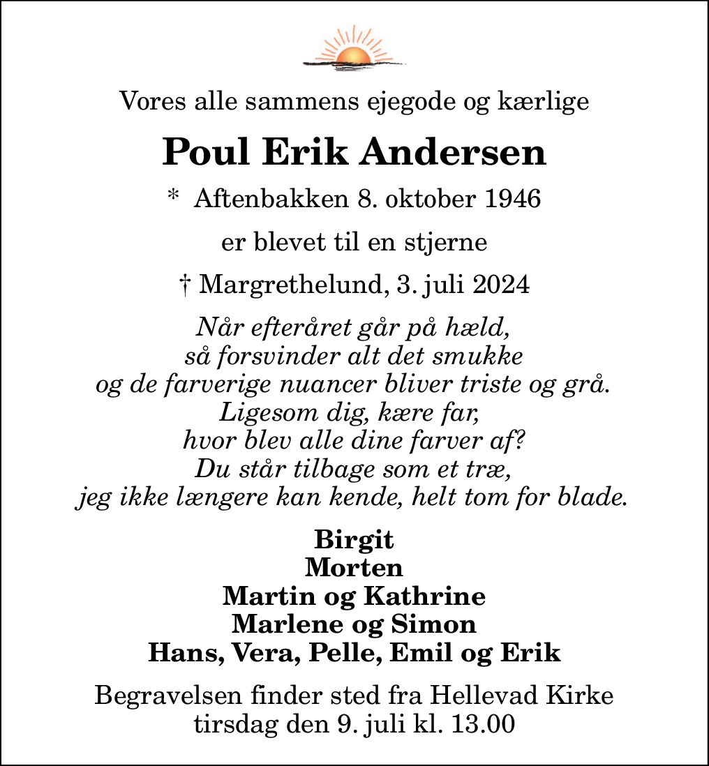 Dødsannonce for Poul Erik Andersen | Nordjyske.dk