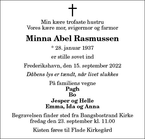 Dødsannonce for Minna Abel Rasmussen | Nordjyske.dk