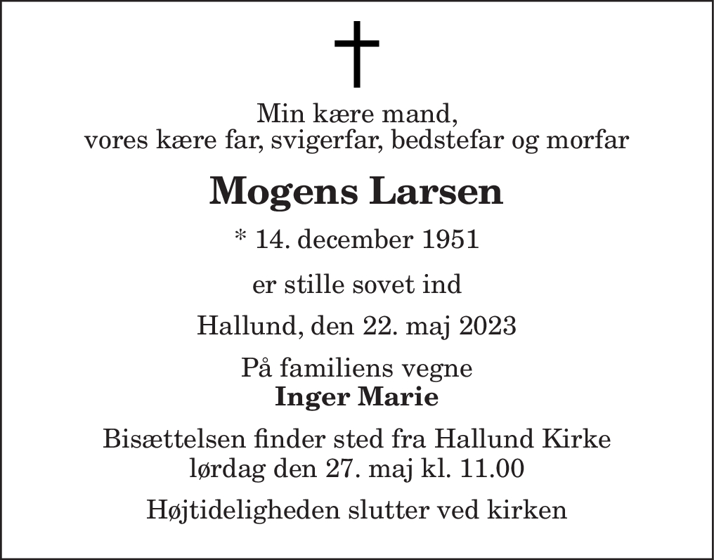 Dødsannonce for Mogens Larsen | Nordjyske.dk